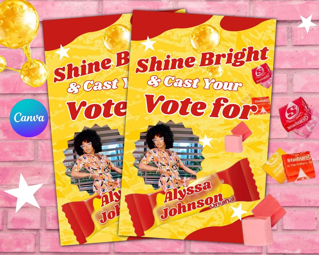 Editable Star Candy Campaign Cards: Homecoming Election Template (PDF ...