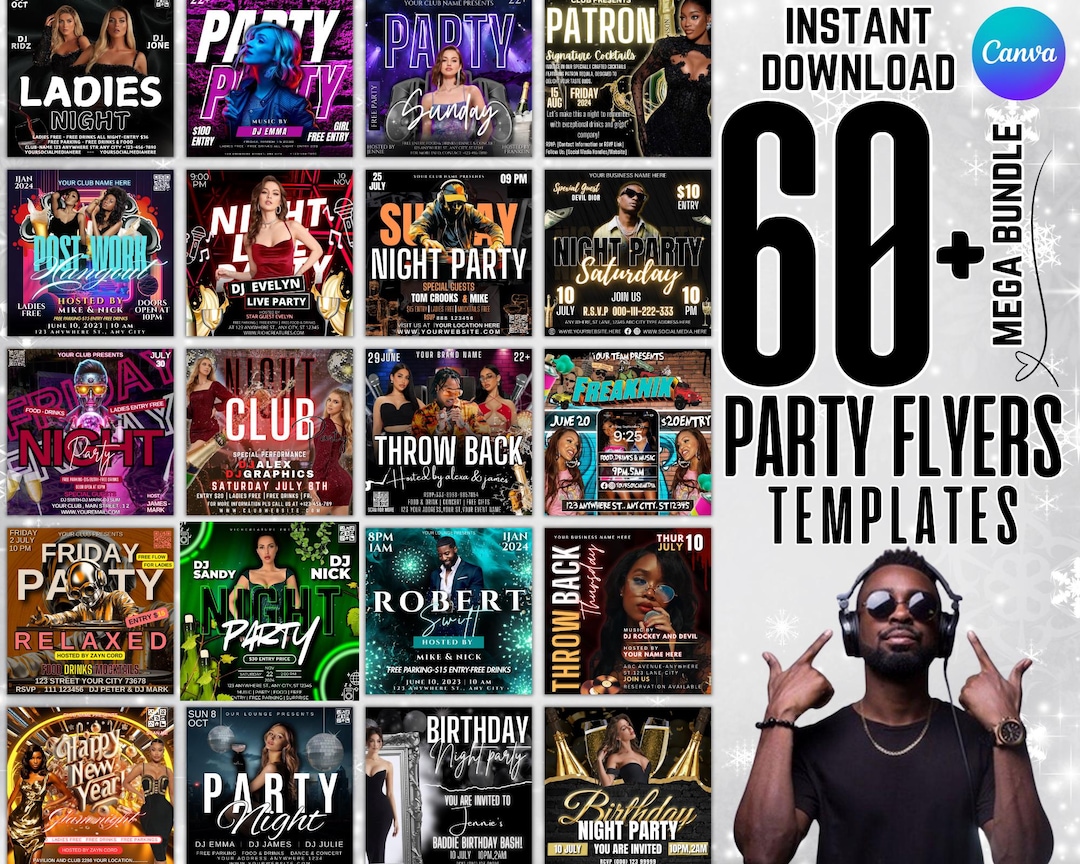 Party Flyer Bundle, Editable Kickback Club Flyer, Club DJ Party Invite ...