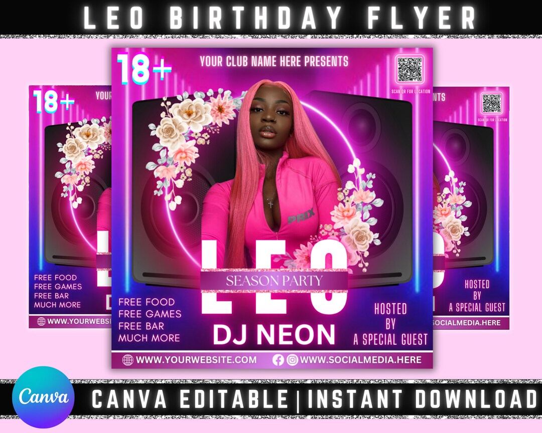 Leo Birthday Bash Flyer, Birthday Template, Birthday Girl, Party Flyer ...