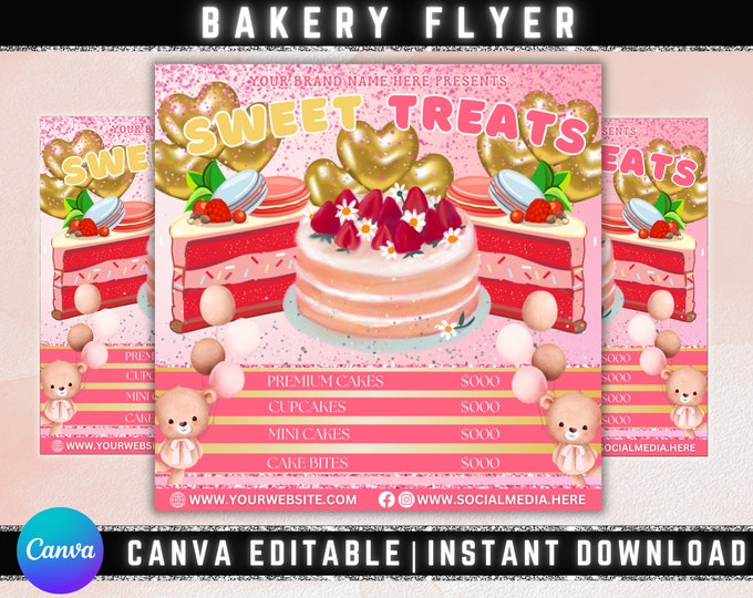 Bakery Flyer, Editable Tasty Pastry Desserts, Sweet Treats Flyer, Bake ...