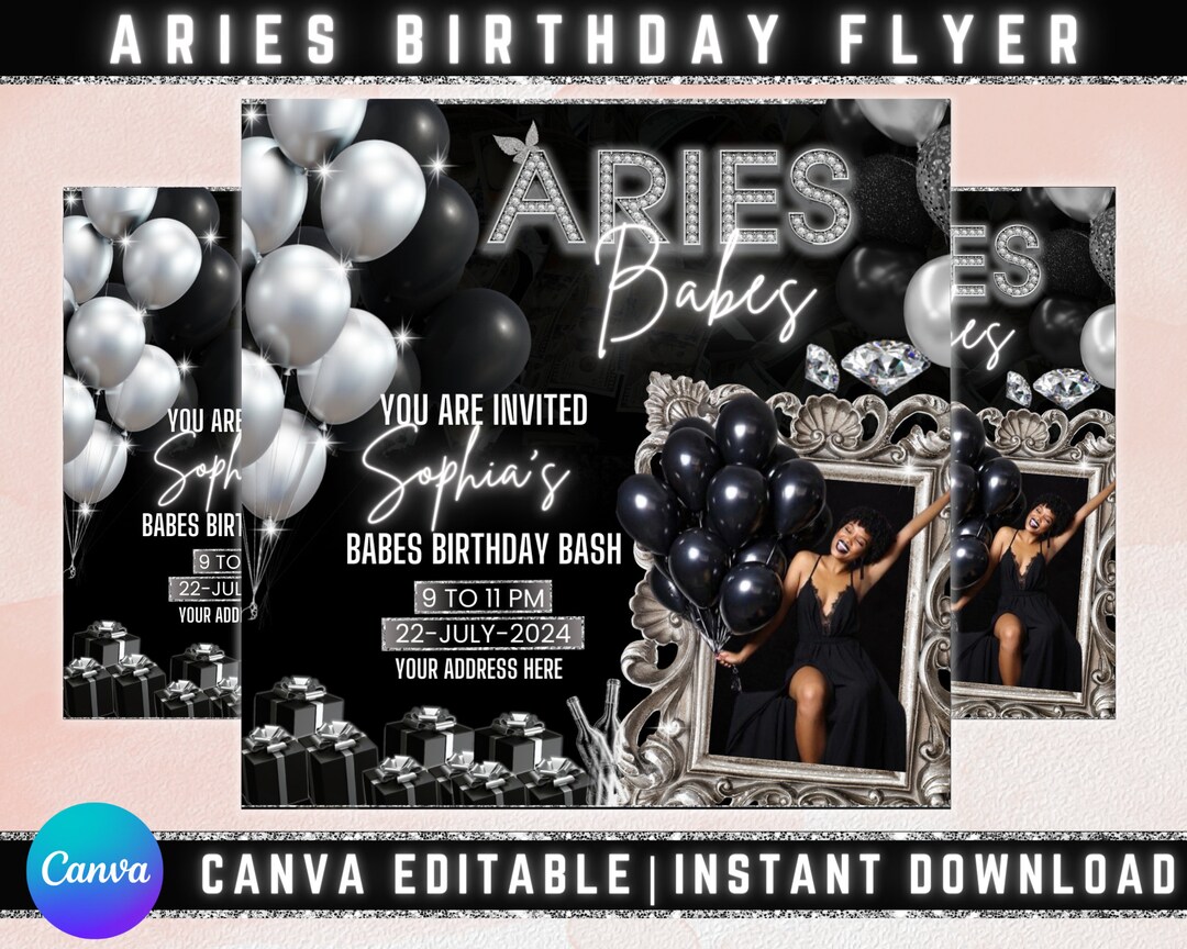 Aries Birthday Flyer, Aries Flyer, Birthday Flyer, Birthday Girl, Party ...