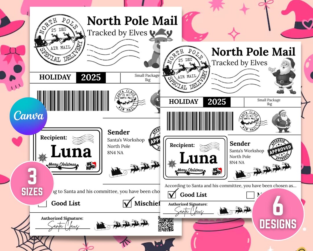 Christmas Shipping Label Canva Digital Download | PDF | PNG | 5 Designs ...