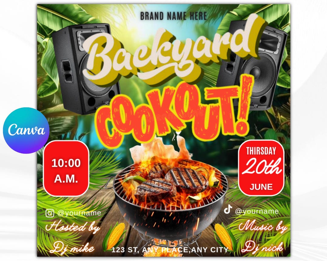 BBQ Cookout Flyer: Editable Canva Party Template (1080x1080px) - Etsy