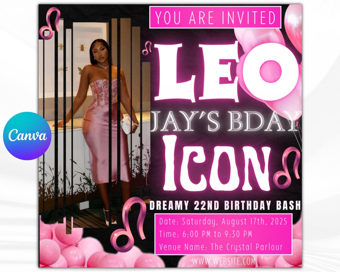 Pink Leo Birthday Party Flyer, Birthday Szn Flyer, Leo Invitation Flyer ...