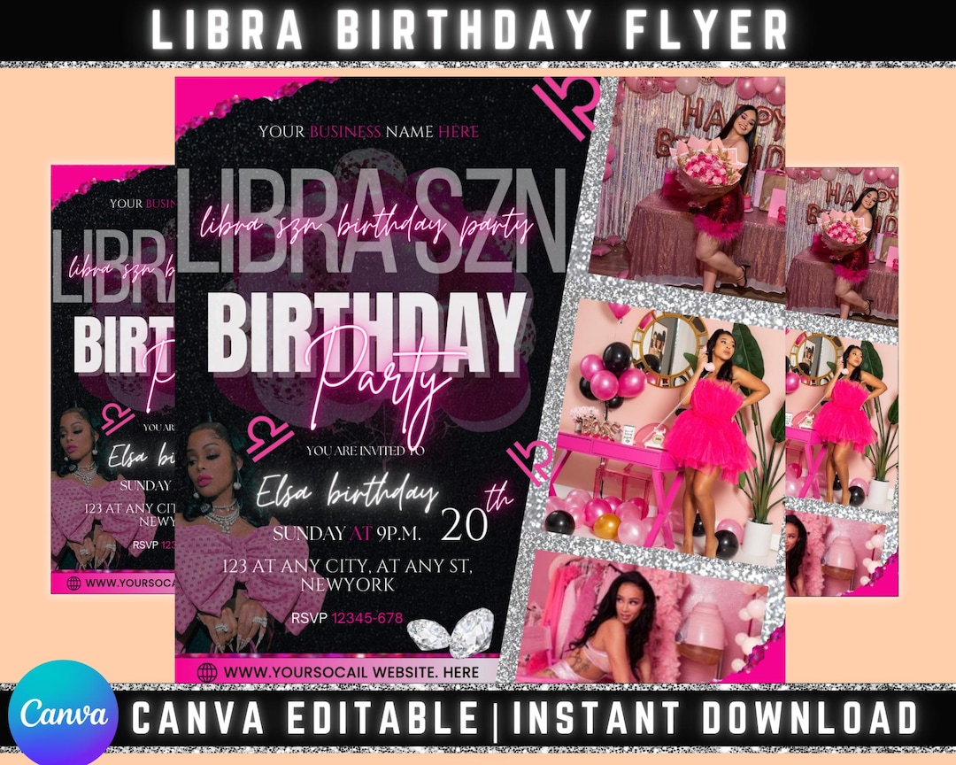 Libra Birthday Flyer, Libra Bash Flyer, Birthday Flyer, Birthday Girl, Party Flyer, Celebration ...