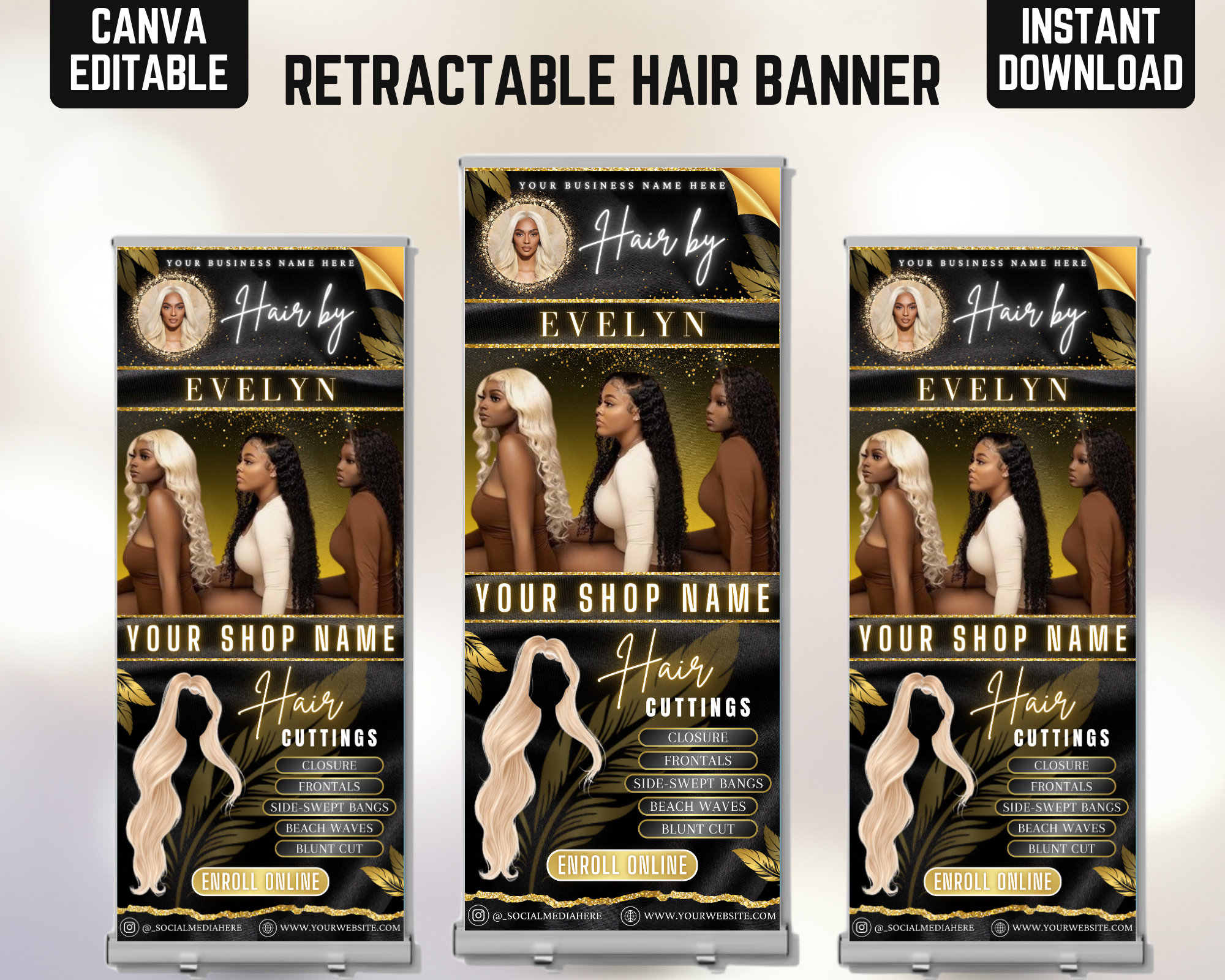 DIY Retractable Beauty Hair Banner Template, Acuity Hair Banner, Canva ...