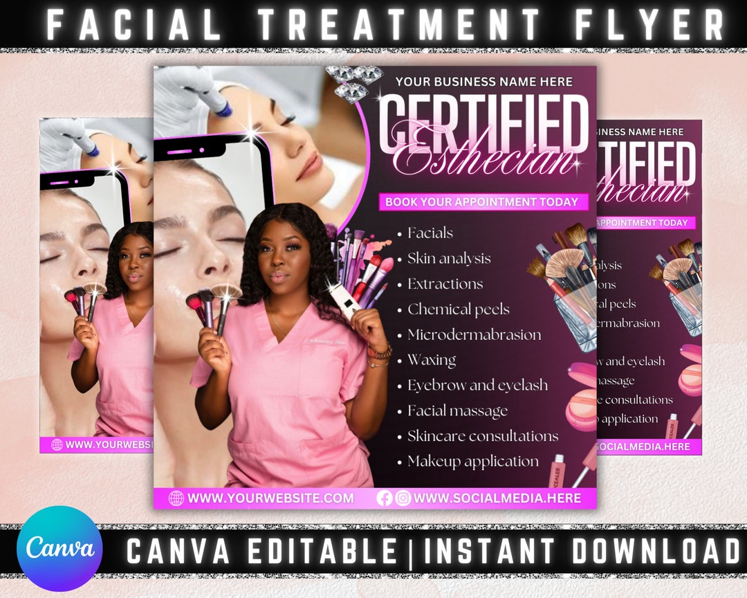 Esthetician Flyer, DIY Flyer Template Design, Skin Care Services Flyer ...