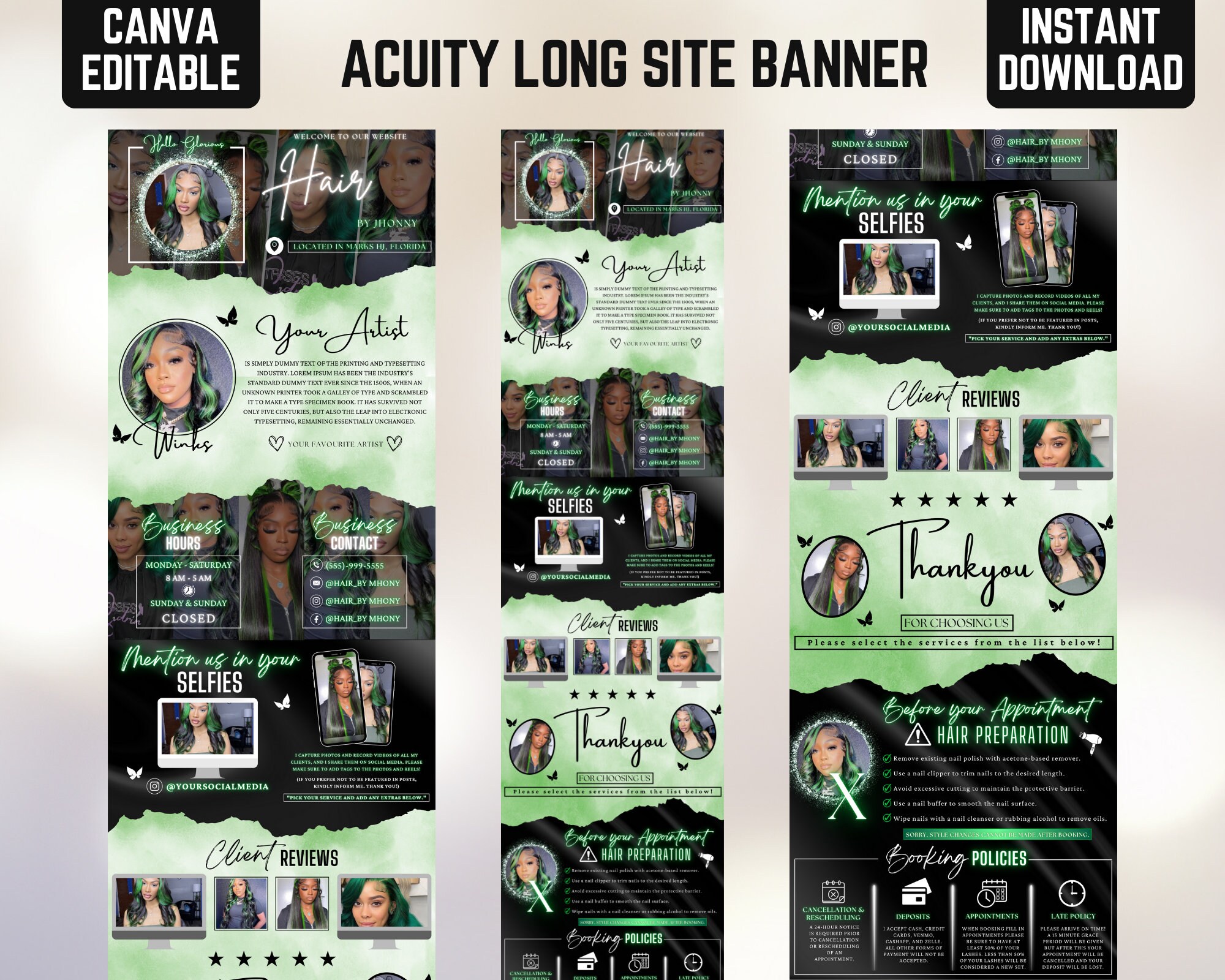 DIY Retractable Beauty Hair Banner Template, Acuity Hair Banner, Canva ...