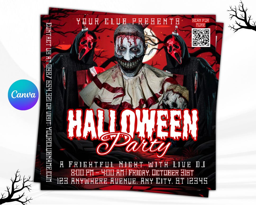 Editable Halloween Party Flyer Template, Social Media, Canva, Spooky ...