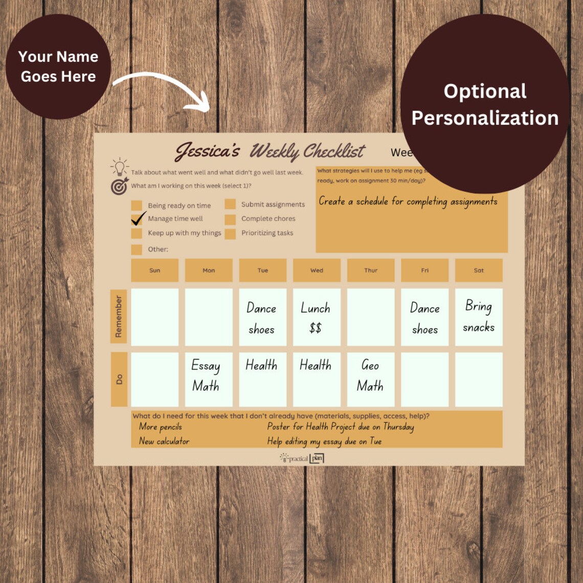 Student Digital Weekly Check-in Worksheet for Improved Executive ...