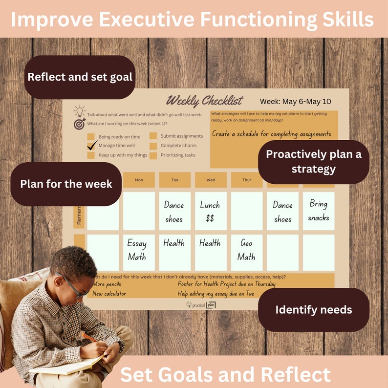 Student Digital Weekly Check-in Worksheet for Improved Executive ...