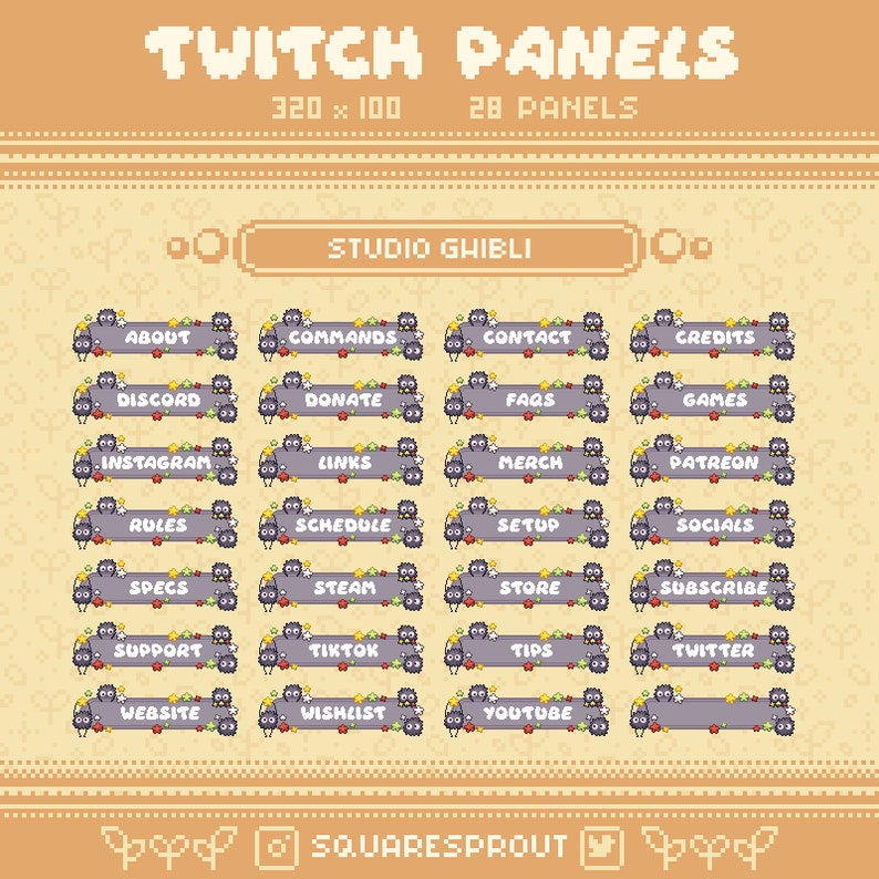 Studio Ghibli Pixel Art Twitch Panels: Streaming Channel Graphics ...