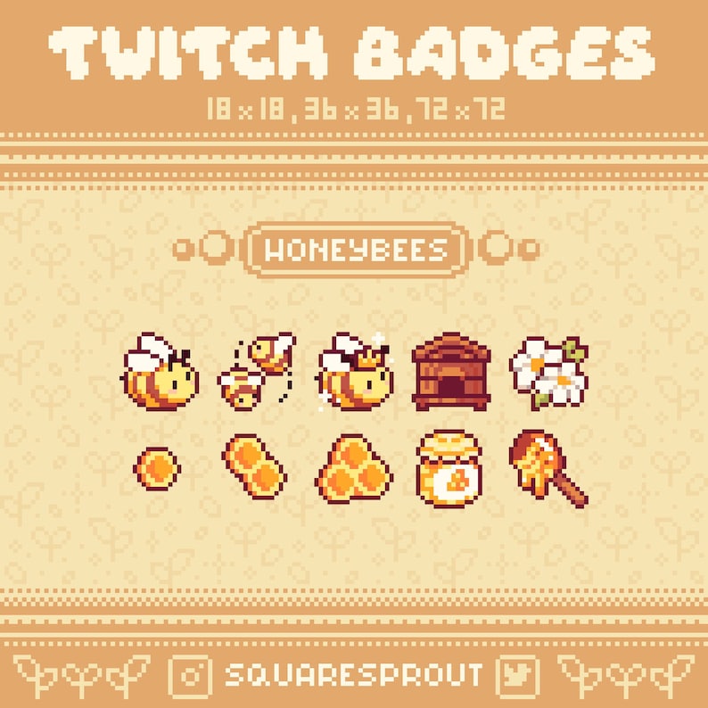 Honeybee Pixel Art Twitch Badges: Streaming Channel Sub Badges (digital ...
