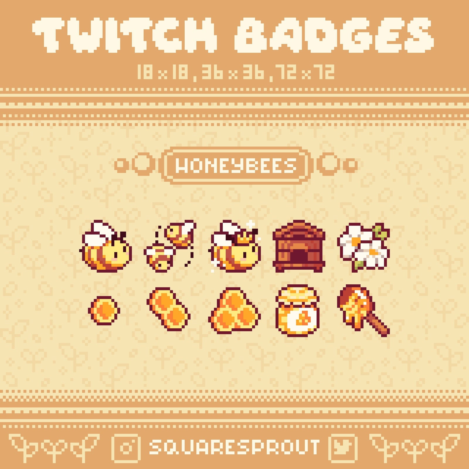 Honeybee Pixel Art Twitch Badges: Streaming Channel Sub Badges (digital ...