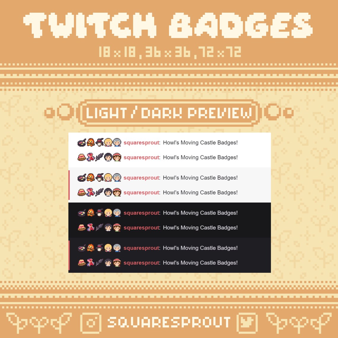 Studio Ghibli: Howl's Moving Castle Pixel Sub / Bit Badges for Twitch ...