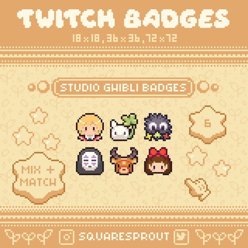 Mix and Match: Studio Ghibli Pixel Sub / Bit Badges for Twitch, Premade Pixel Art for Your ...