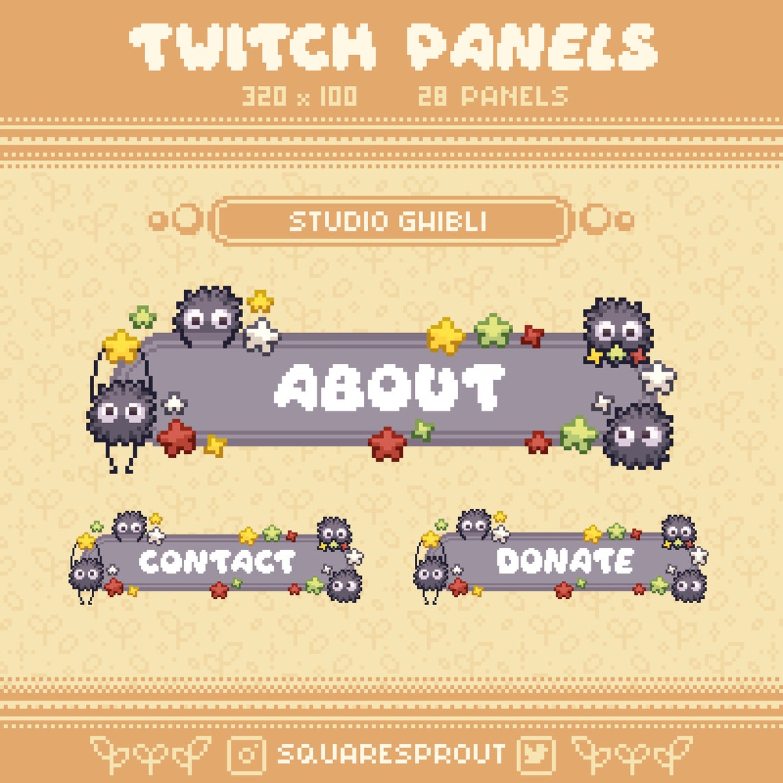 Studio Ghibli Pixel Panels for Twitch, Premade Pixel Art for Your ...
