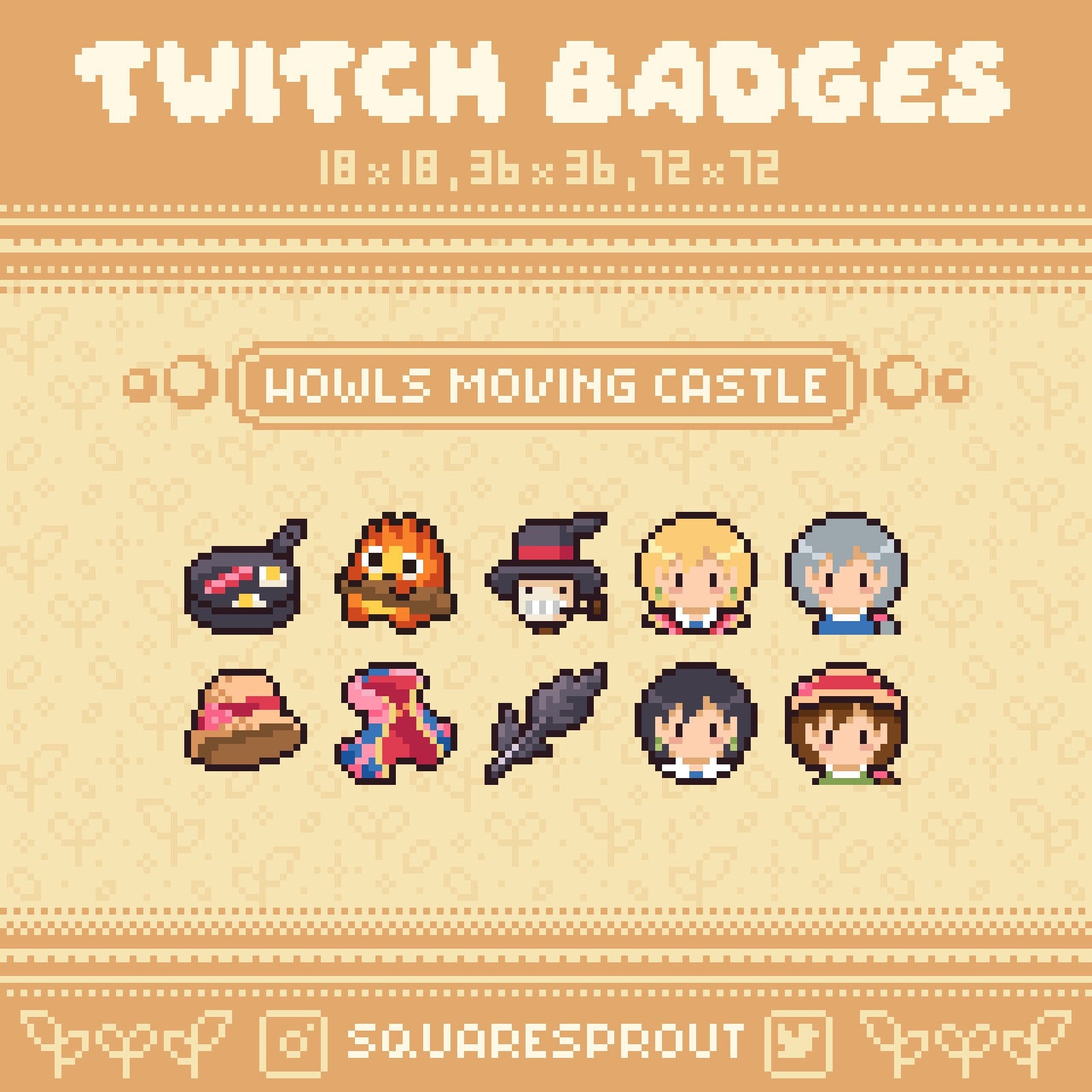Studio Ghibli: Howl's Moving Castle Pixel Art Twitch Badges (digital ...
