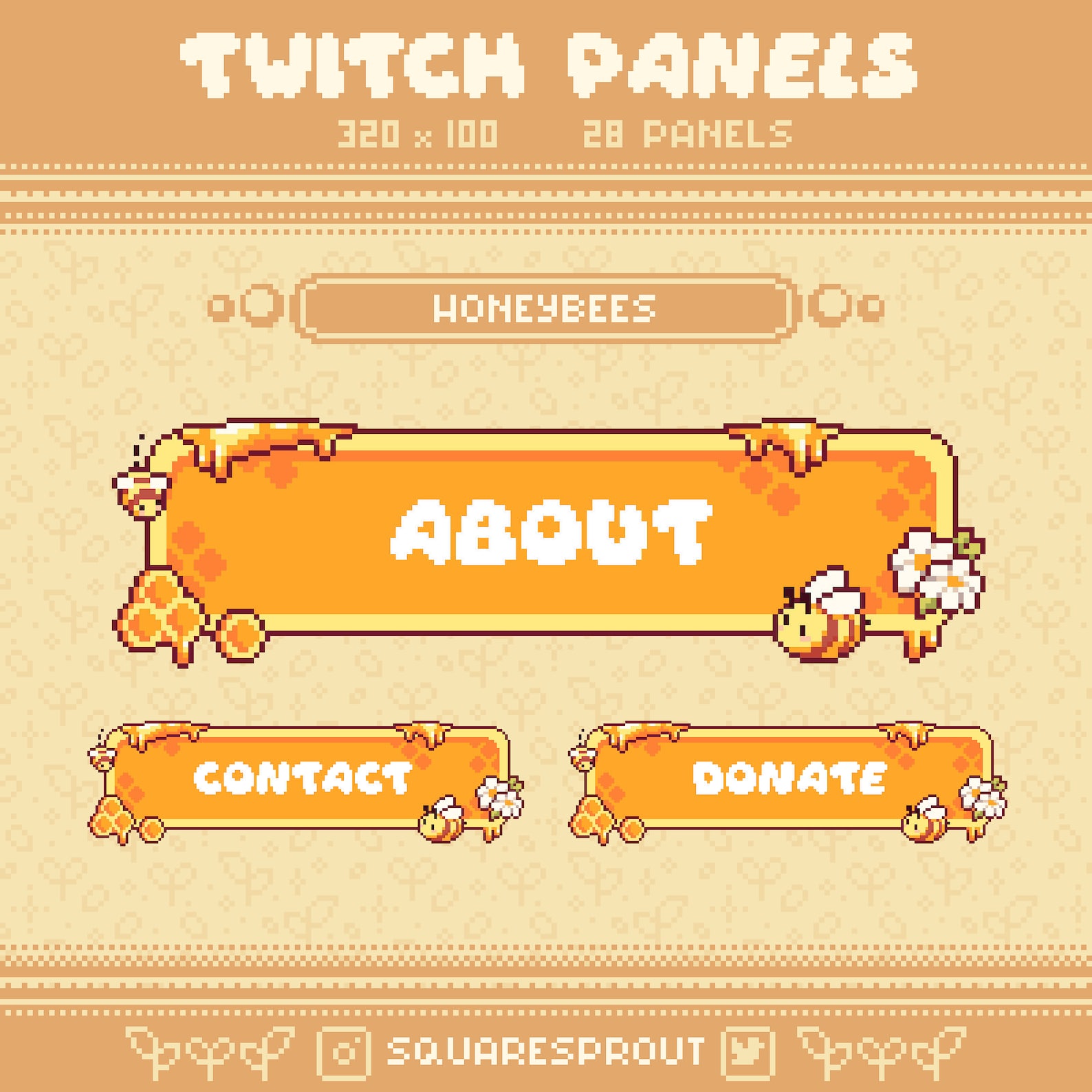 Honeybee Pixel Panels for Twitch, Premade Pixel Art for Your Streaming ...