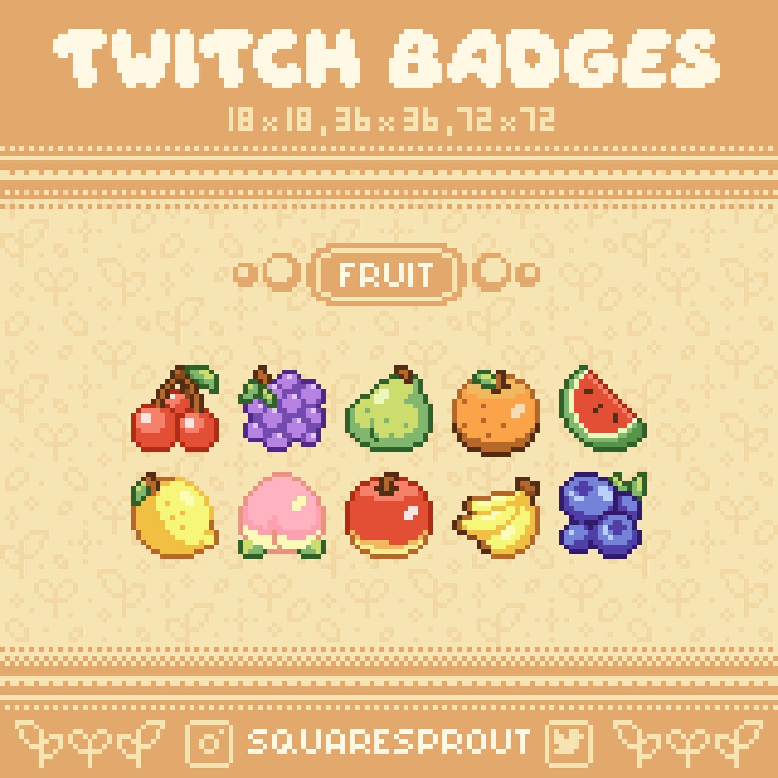 Fruit Pixel Art Sub Badges for Twitch Streaming Channel - Etsy