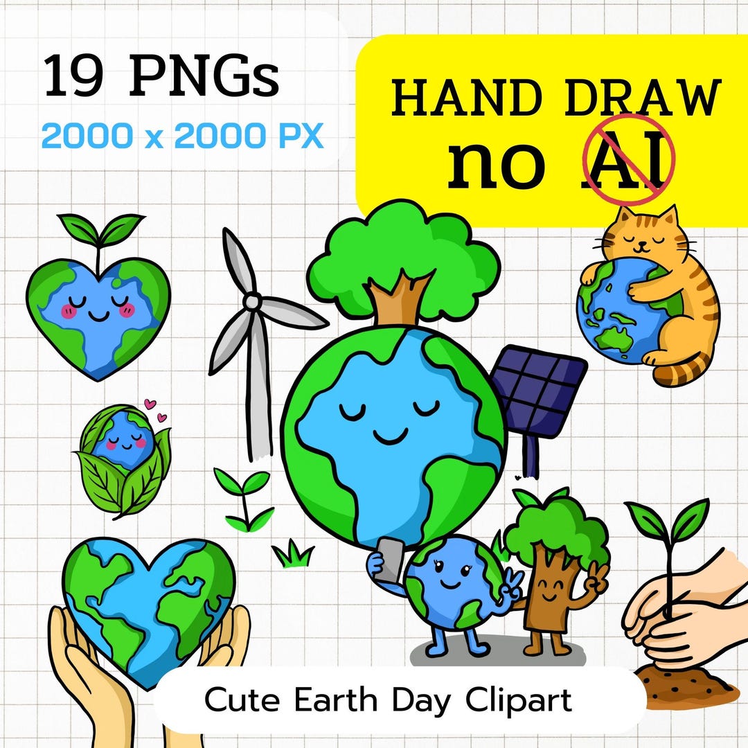 Cute Earth Day Clipart Bundle | Hand Drawn Eco Friendly PNG Set, No AI ...