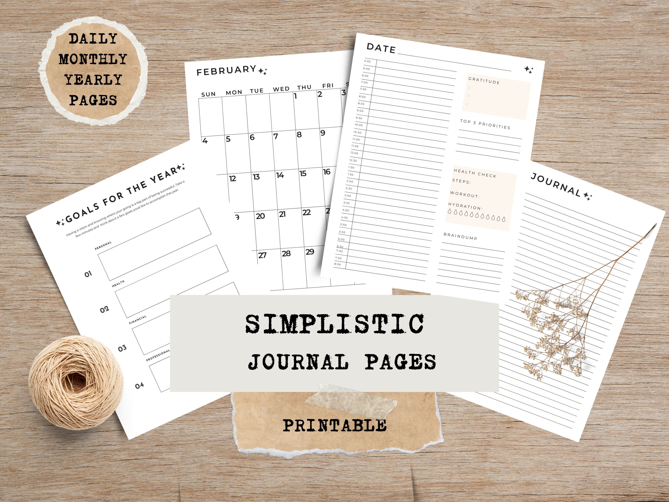 Printable Planner Kit, Printable Simplistic Journal Pages, Daily ...