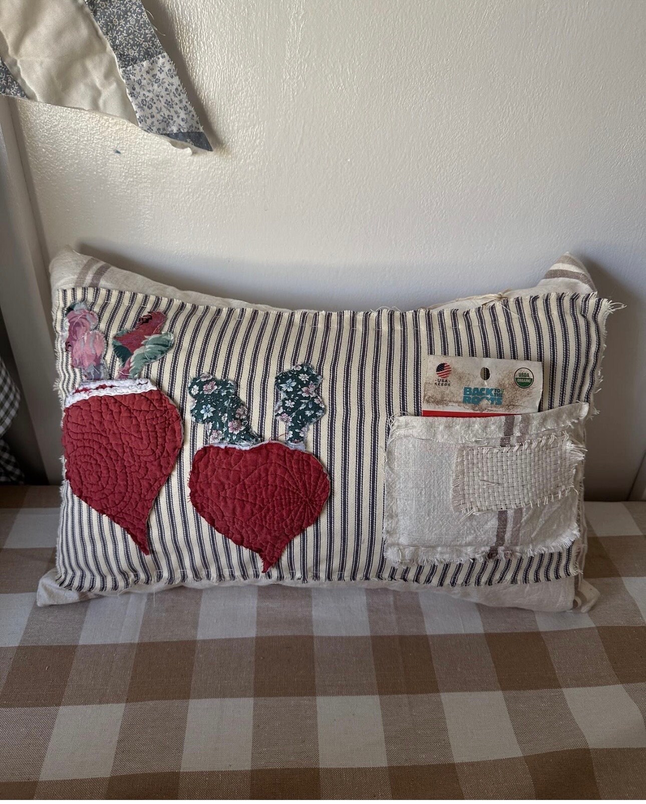 Primitive Handmade Rustic Radish Garden Seed Quilted Farmhouse Feedsack ...