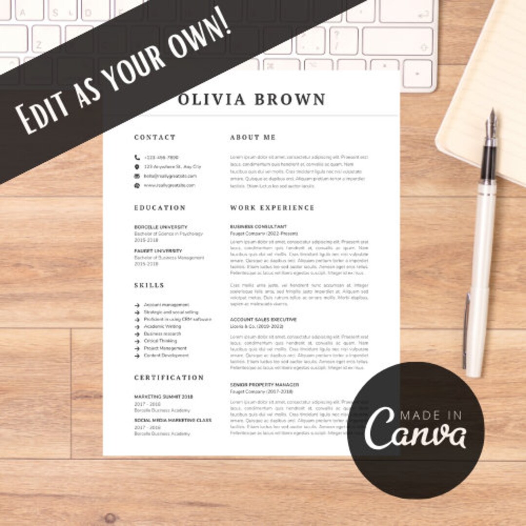 EDITABLE BASIC RESUME 1 Page - Etsy