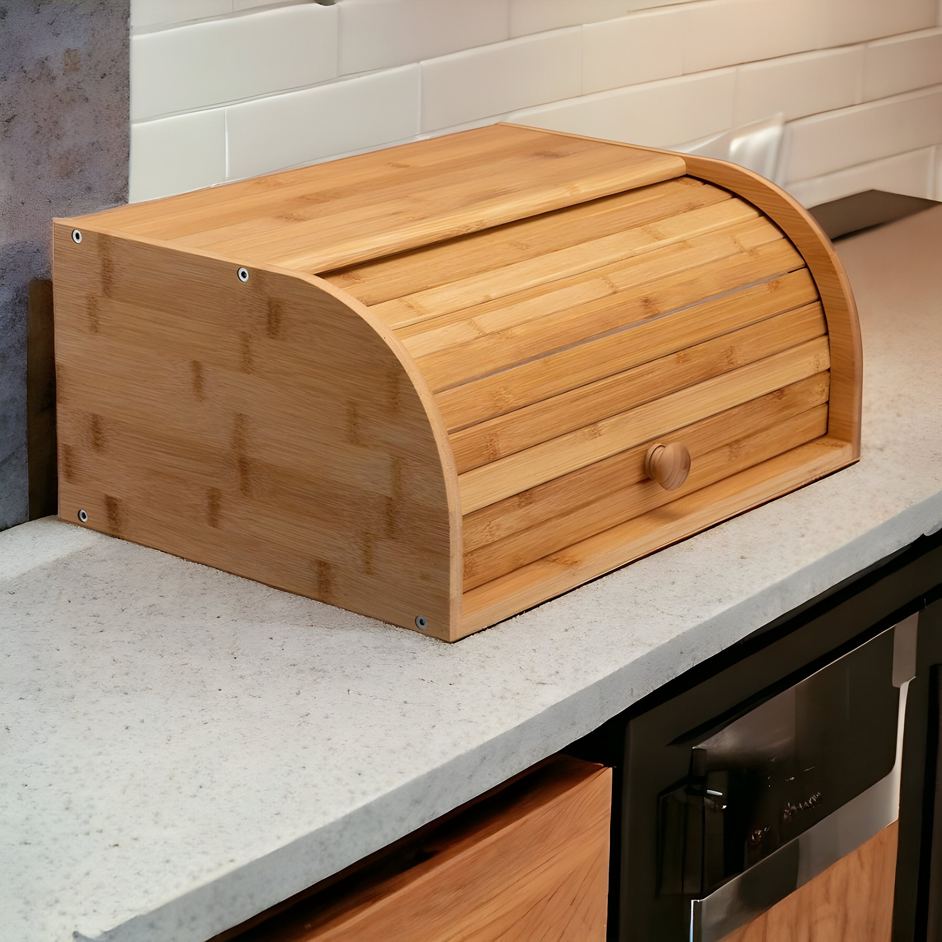 Bamboo Bread Bin, Rustic Roll Top Bread Bin, Wooden Bread Box, Vintage ...