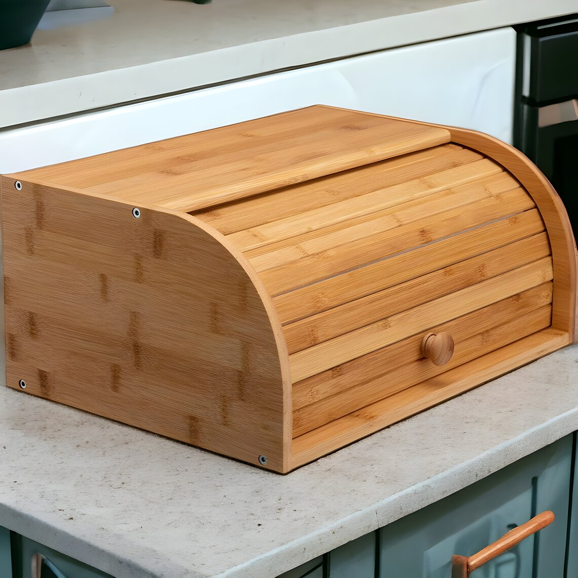 Bamboo Bread Bin, Rustic Roll Top Bread Bin, Wooden Bread Box, Vintage Style Bread Bin, Home ...