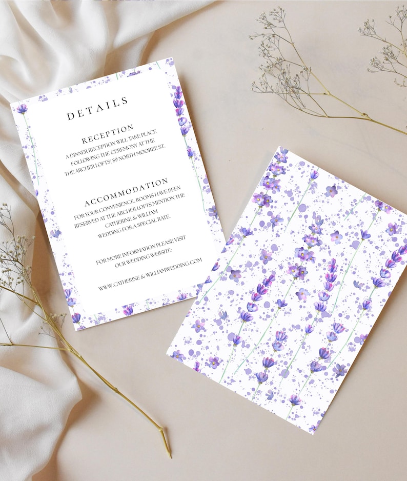 Lavender Wedding Invitation Suite, Editable Canva Template, Photo ...
