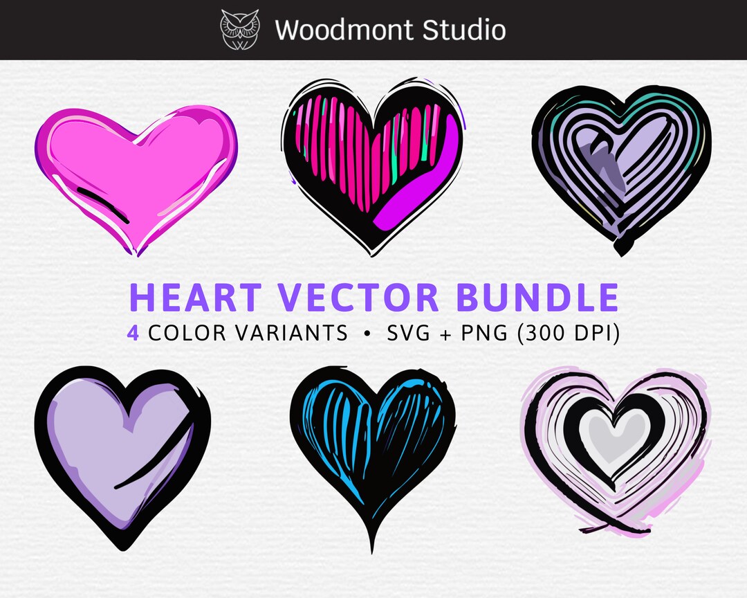 Heart Vector Svg Bundle, Sketch Heart, Heart SVG, Hand Drawn Hearts ...