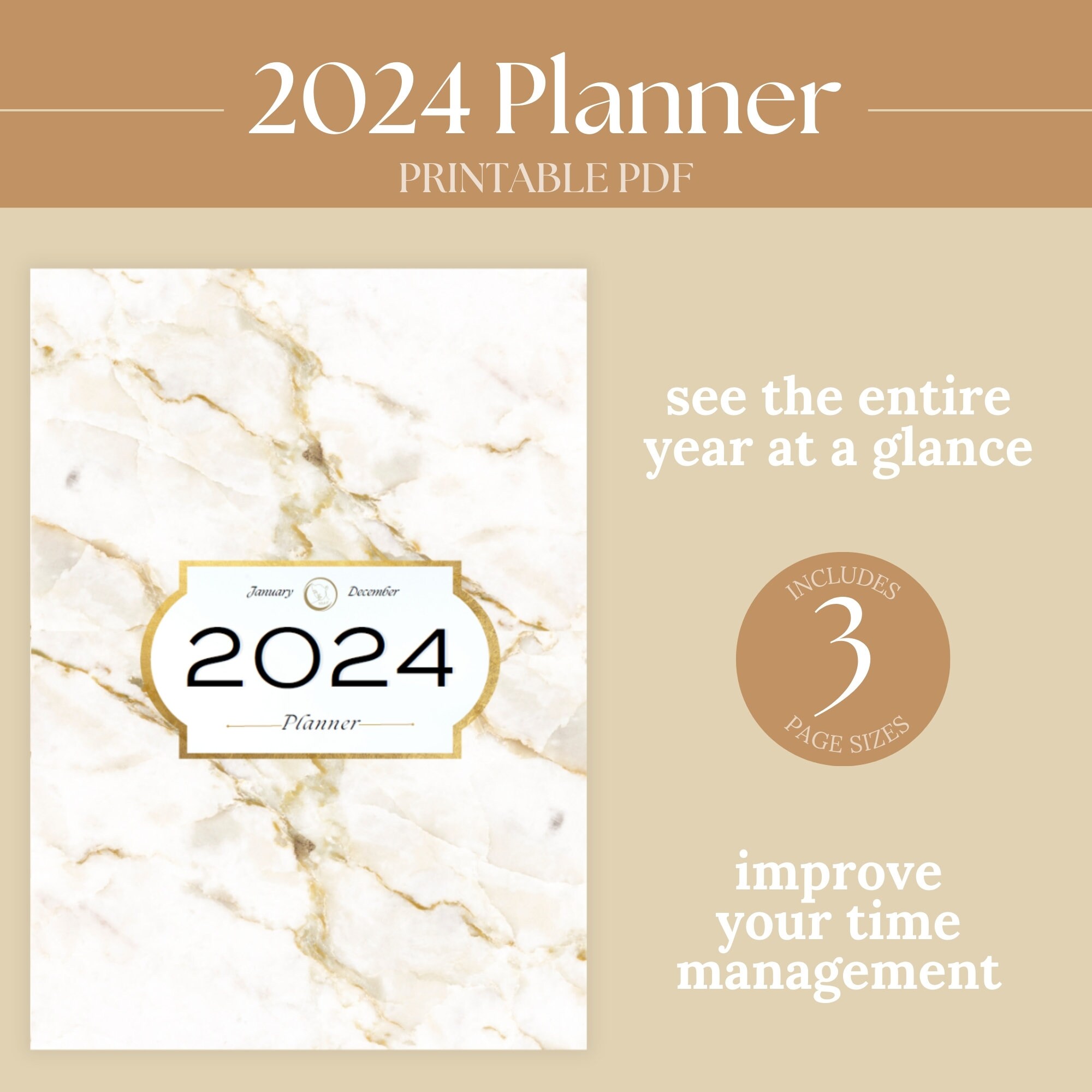 2024 Dated Weekly Planner, Printable PDF Download, Elegant Design ...