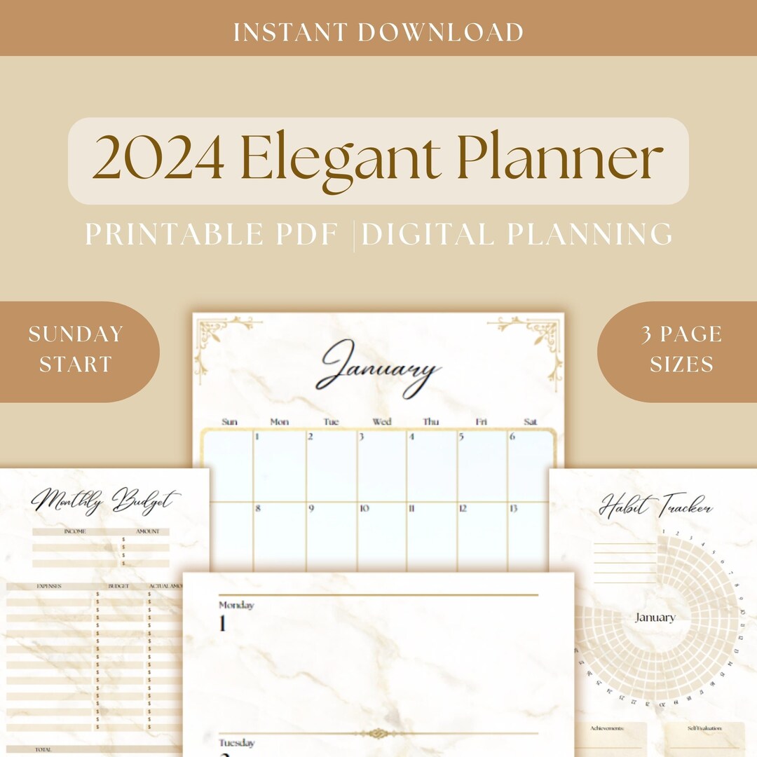 2024 Dated Weekly Planner, Printable PDF Download, Elegant Design ...