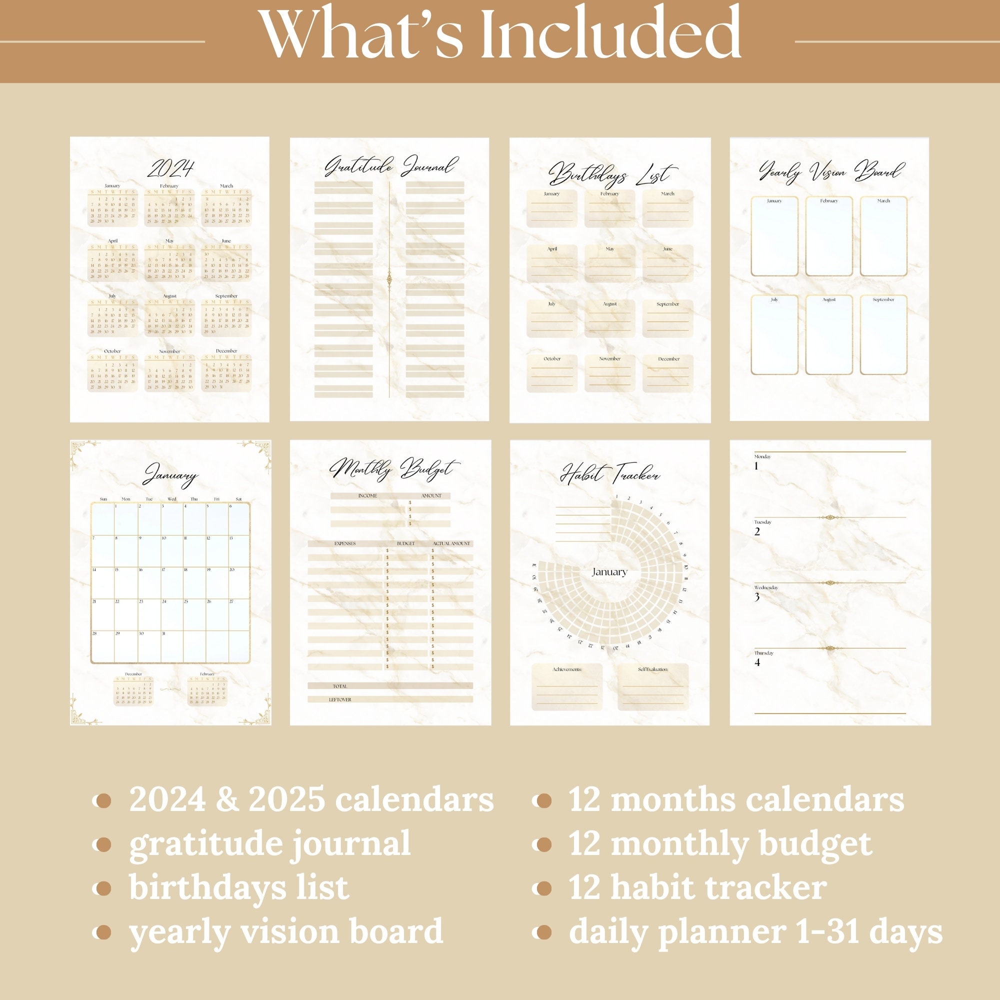 2024 Dated Weekly Planner, Printable PDF Download, Elegant Design ...