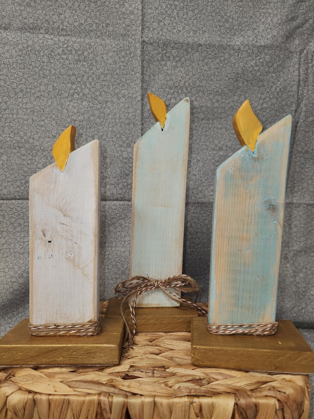 Christmas Decor, 3 Piece Candle Set, Wooden, Rustic, Handmade, - Etsy