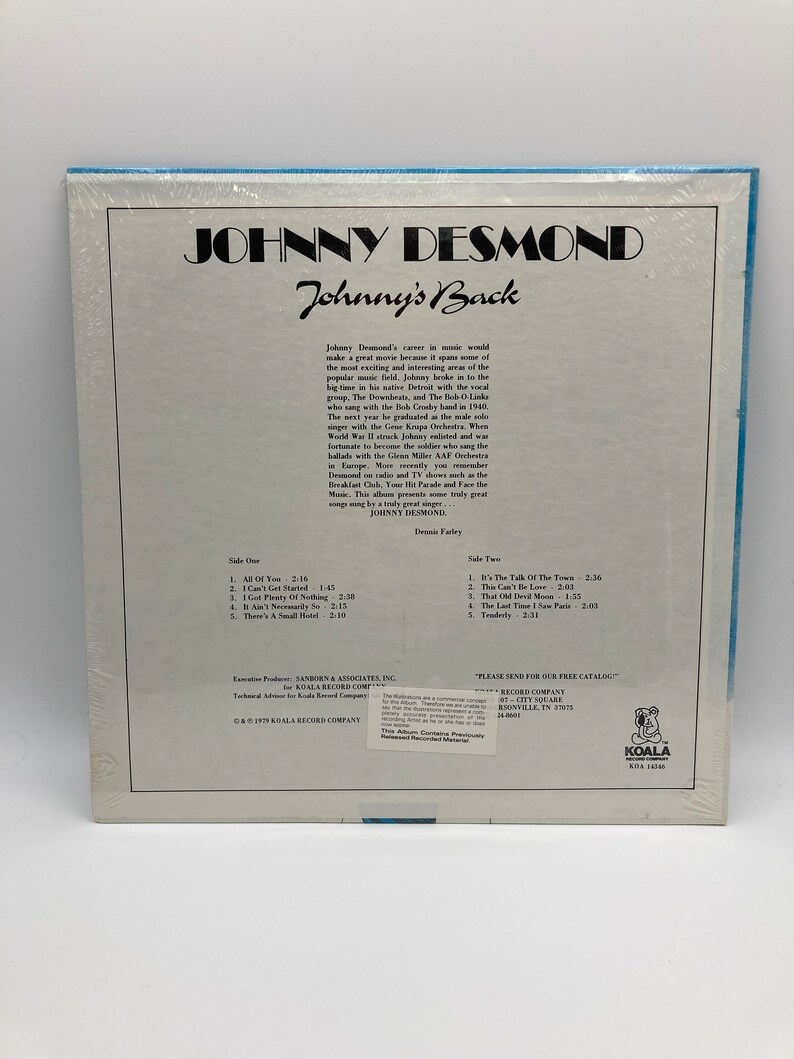 Johnny Desmond Johnny's Back Vintage Vinyl Record Album LP Rare Factory ...