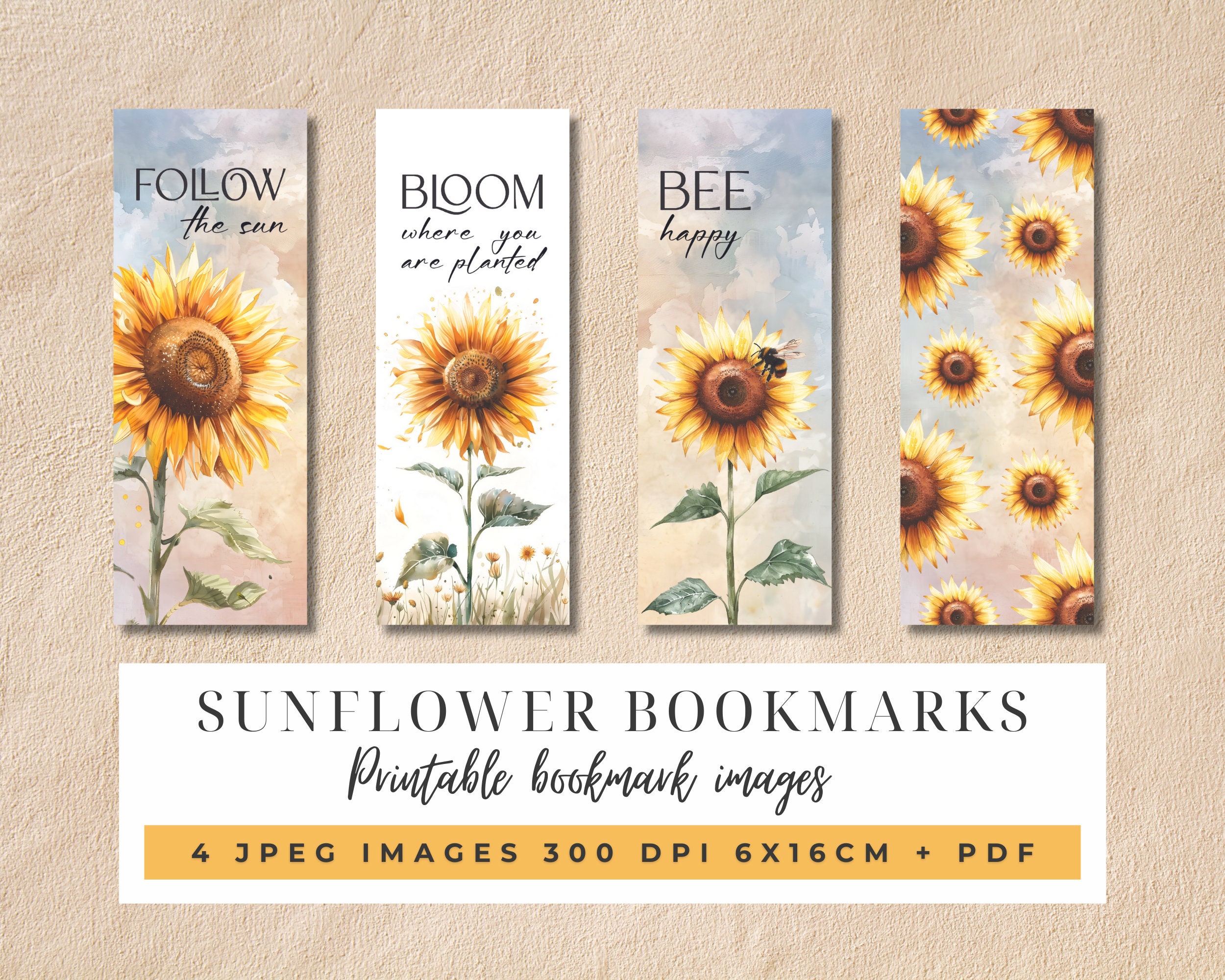 Printable Sunflower Bookmarks - Digital PDF and JPEG Template With ...