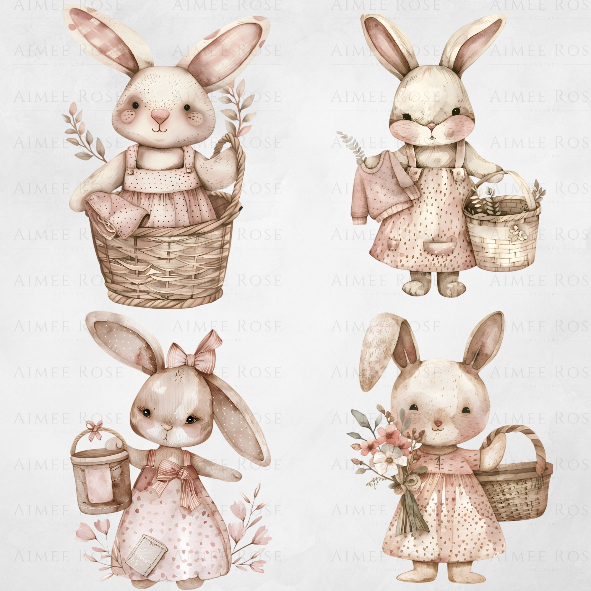 Watercolor Miss Rabbit Clipart Set - 14 PNG 300dpi | Nursery Art ...