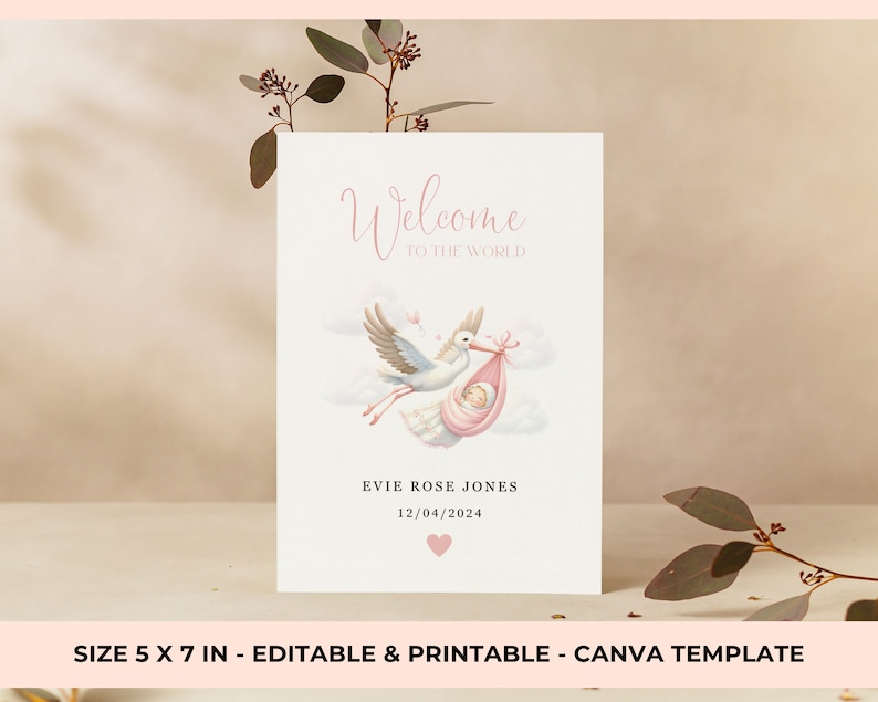 Editable Welcome to the World Birth Announcement Template Newborn Baby ...