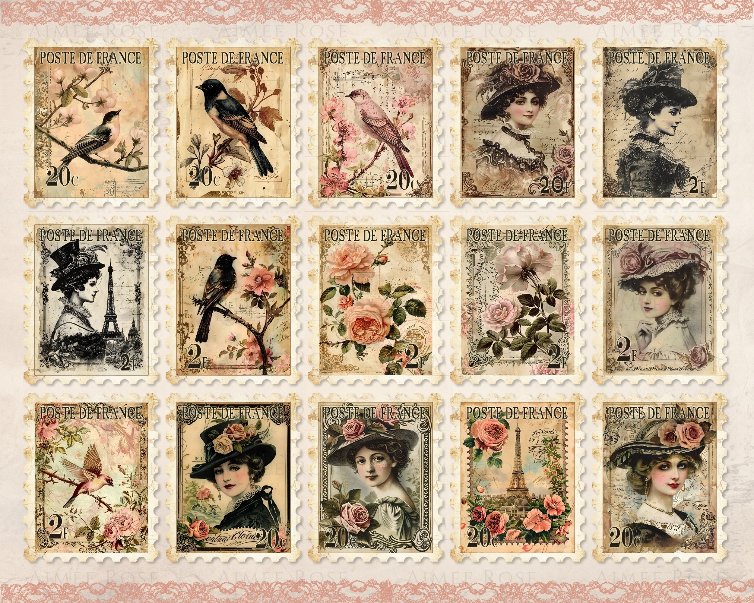 Vintage Postcards & Stamps Digital Download, Ephemera for Junk Journals ...