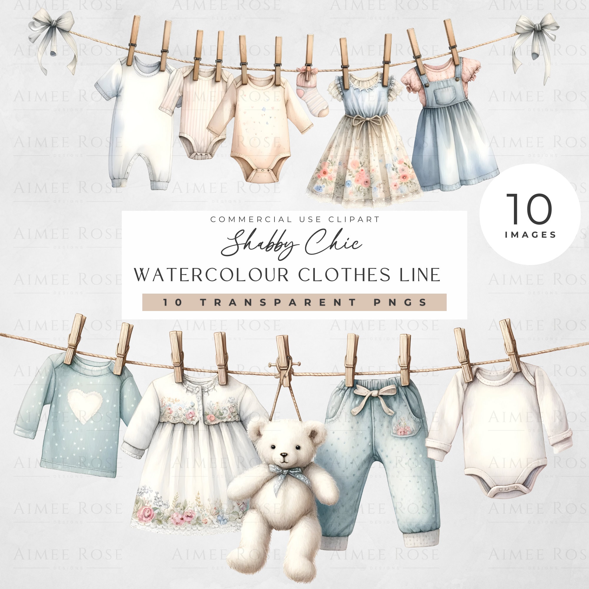 10 Shabby Chic Watercolor Clothes Line Clipart | Baby Clothes, DIY ...