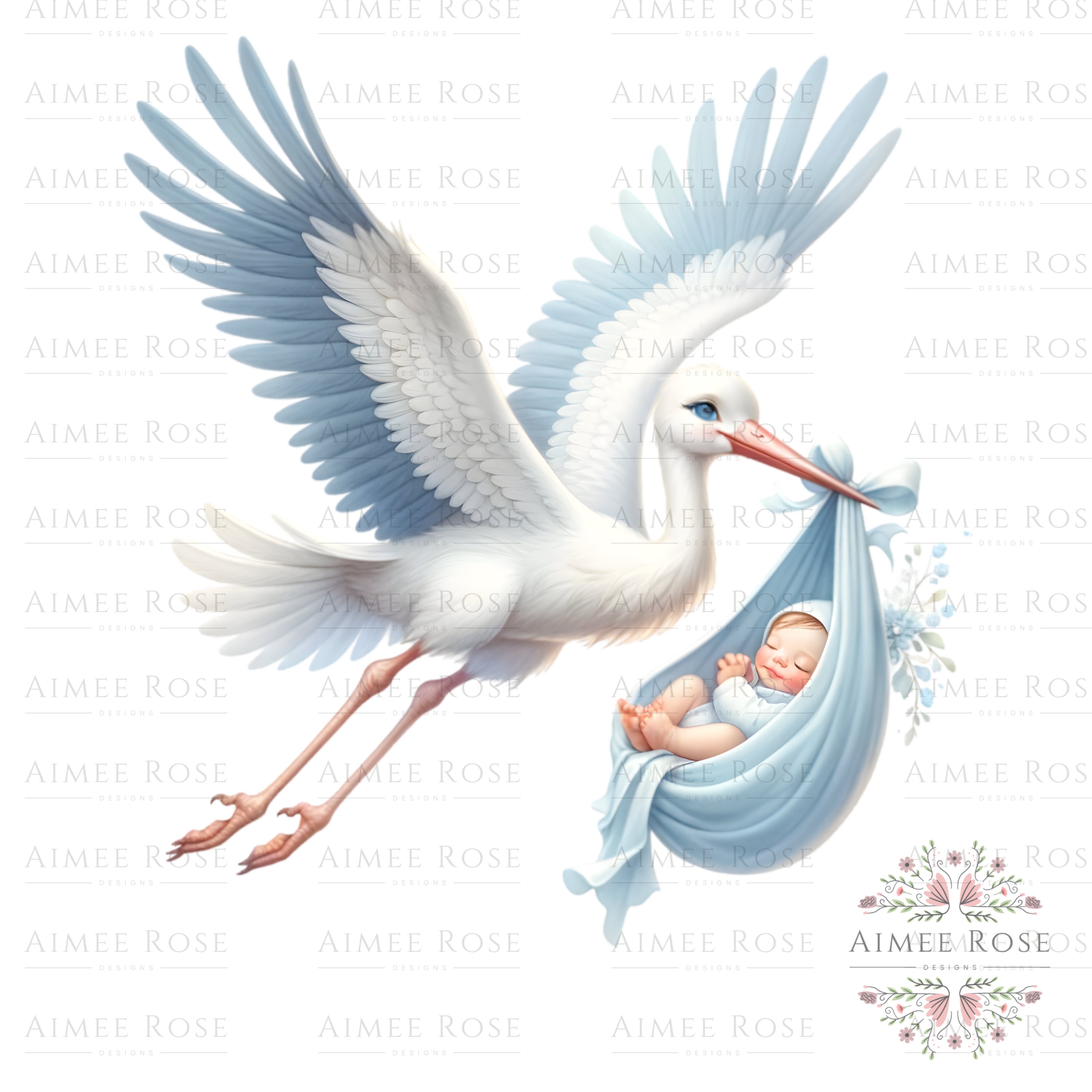 Baby Stork Clipart Bundle, High Quality PNG. Nursery Art, Card Making ...