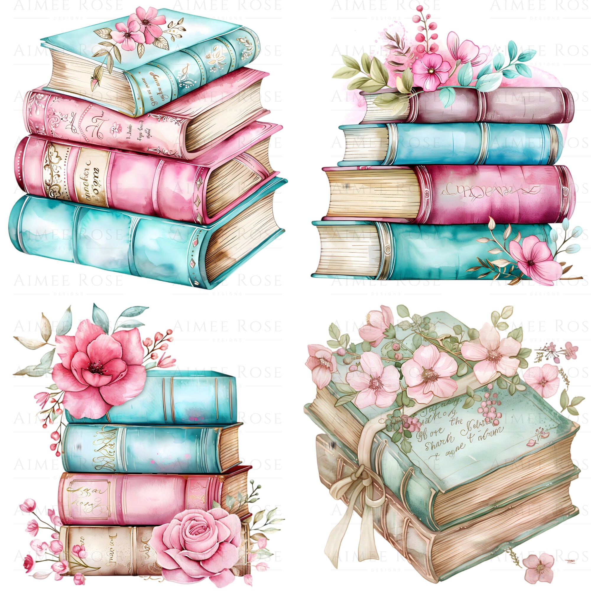 Vintage Books Clipart Collection - 24 Shabby Chic Book Pngs | Floral ...