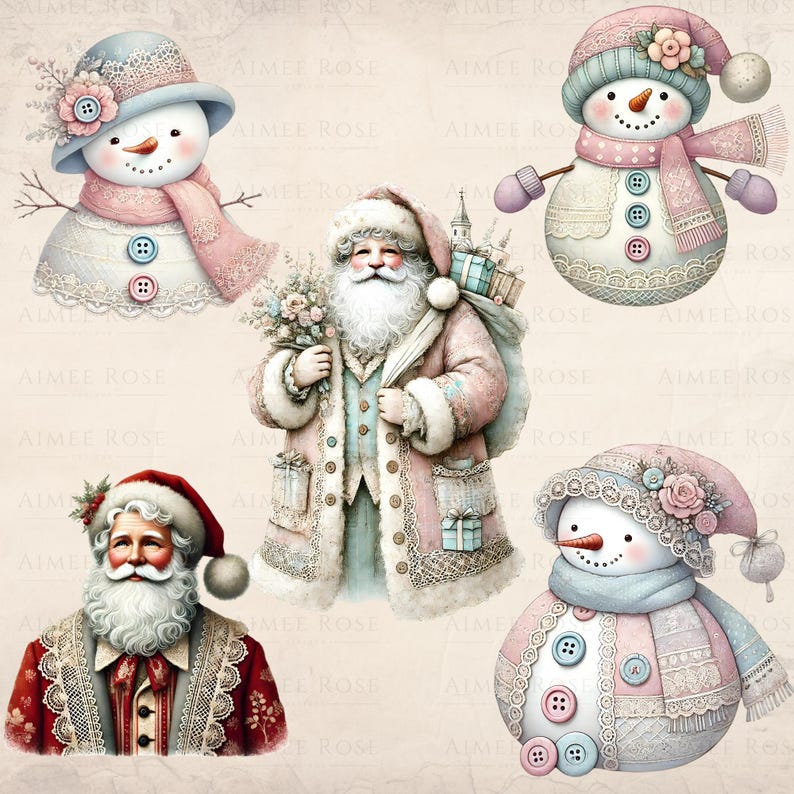 Shabby Chic Christmas Clipart Pack - 24 High-quality Pngs - Vintage ...