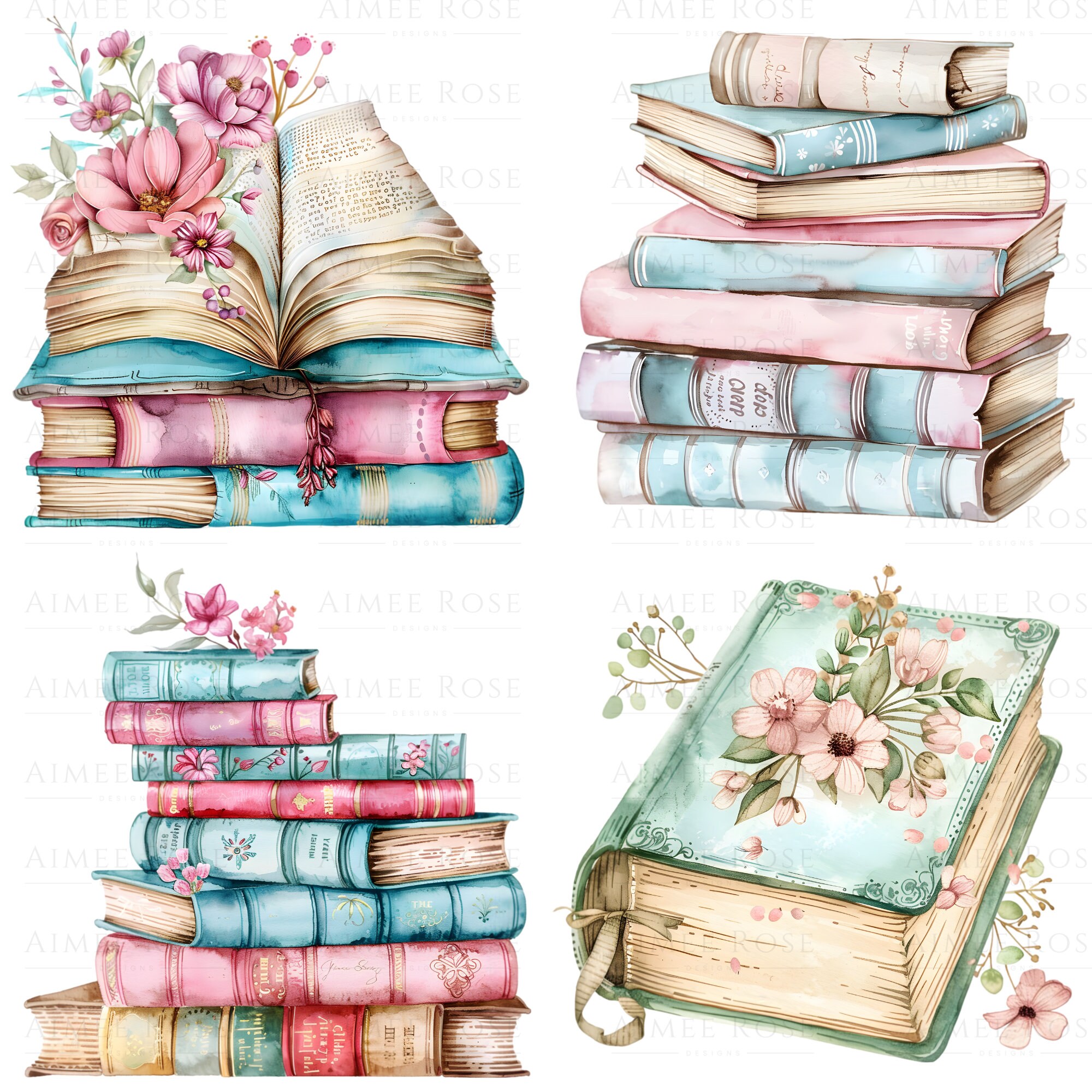 Vintage Books Clipart Collection - 24 Shabby Chic Book Pngs | Floral ...