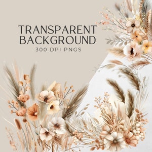 Boho Floral Clipart Pack - Neutral Tones Flower Pngs, Digital Download ...