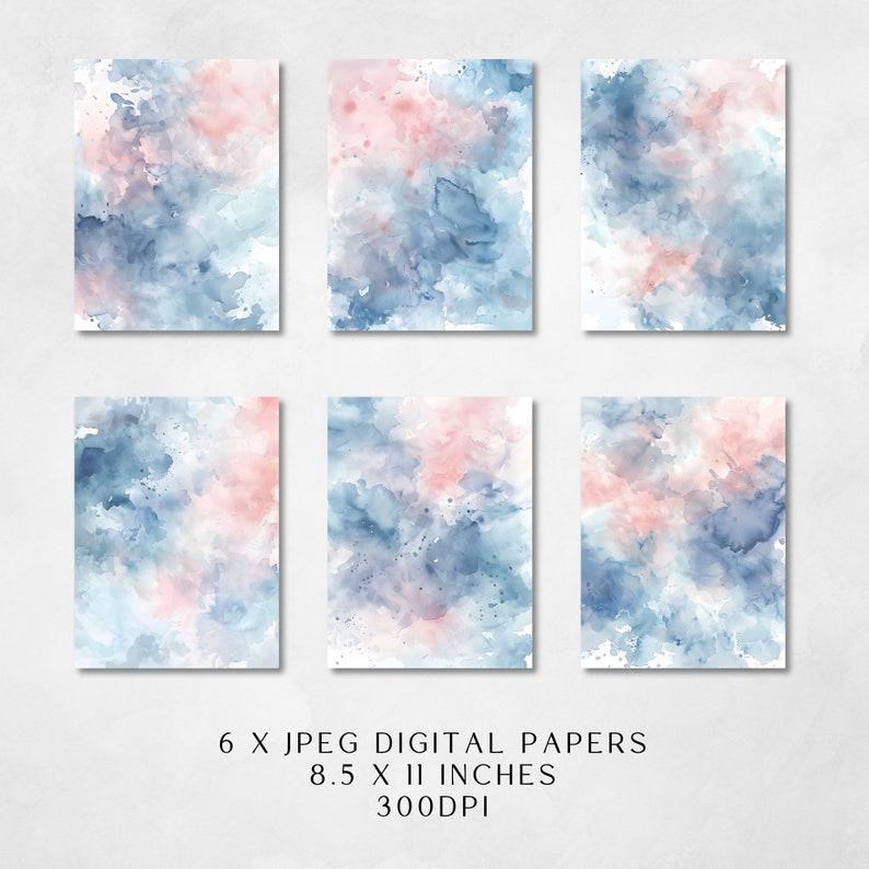 Dusty Blue & Blush Pink Floral Clipart and Digital Papers, High ...