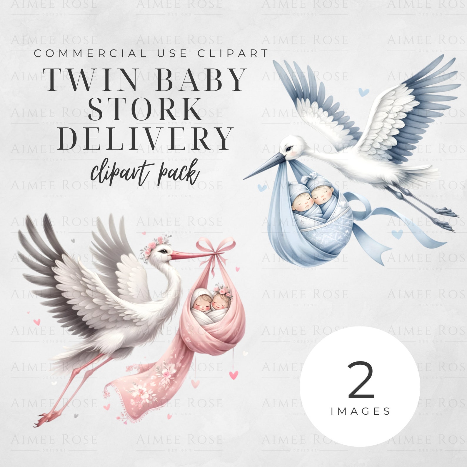 Twin Baby Stork Clipart, High Quality PNG. Nursery Art, Card Making ...