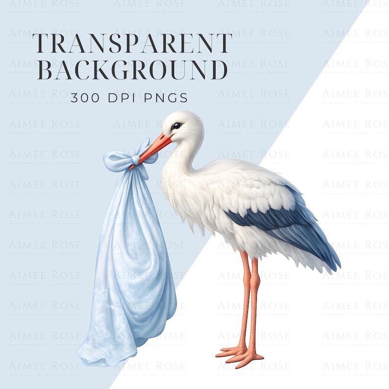 Stork Carrying Baby Boy Bundle Clipart - Blue Newborn Illustration ...
